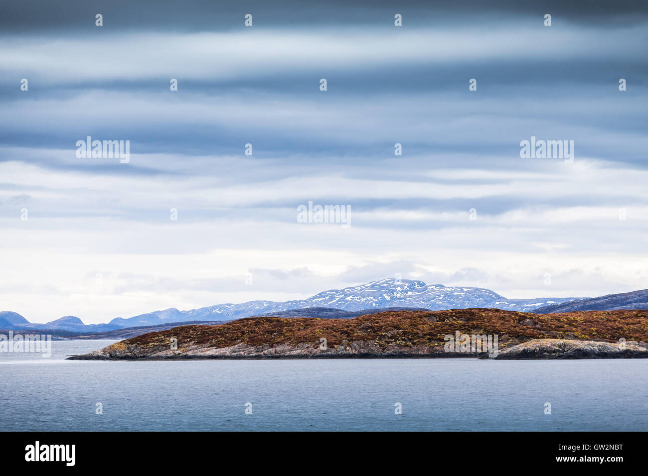 Norwegian sea, dark coastal landscape with sloudy stormy sky Stock ...