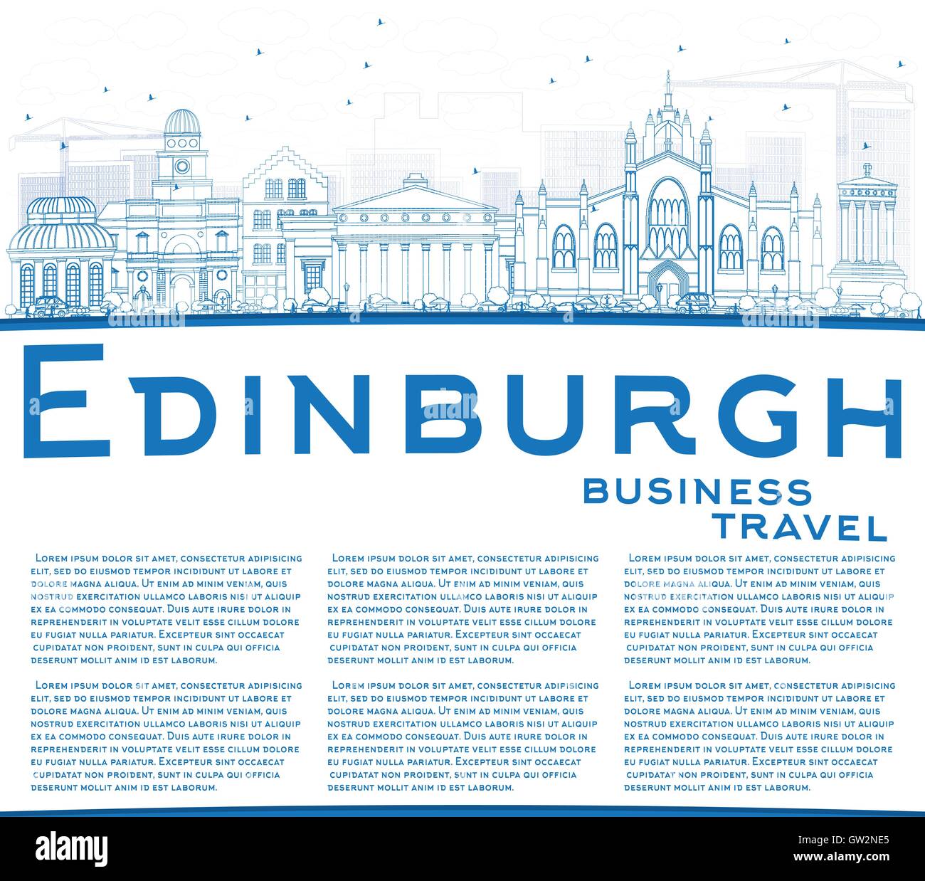 Outline Edinburgh Skyline with Blue Buildings and Copy Space. Vector ...