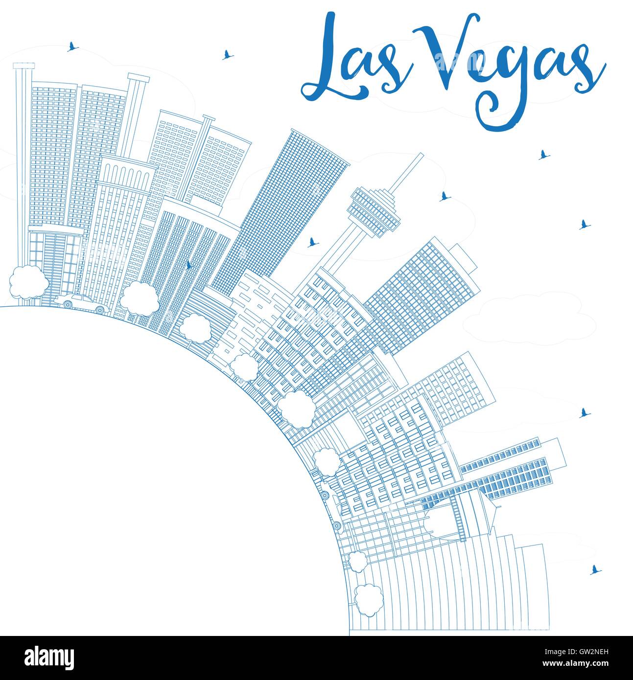 Outline Las Vegas Skyline with Blue Buildings and Copy Space. Vector ...