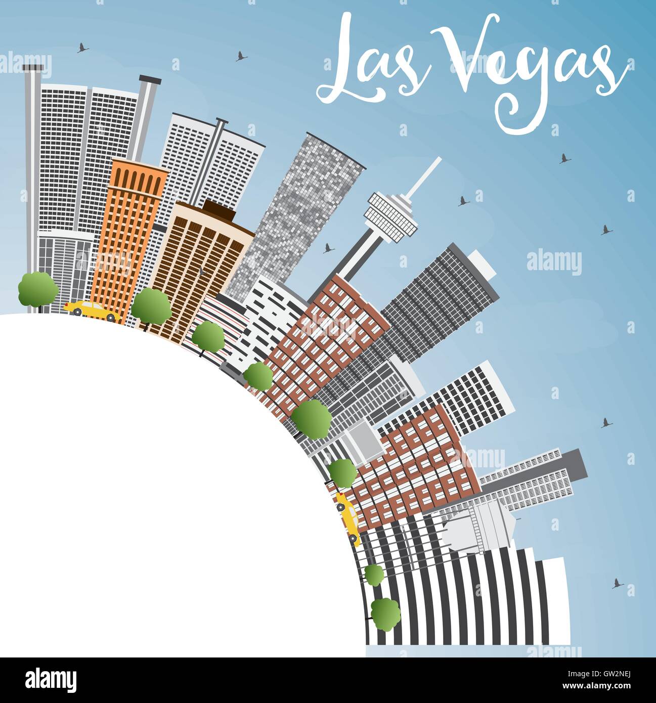 Las Vegas Skyline with Gray Buildings, Blue Sky and Copy Space. Vector ...