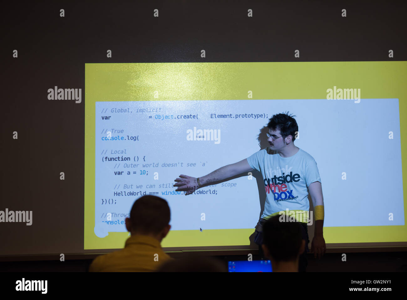 young computer technology students on code programming class have ...