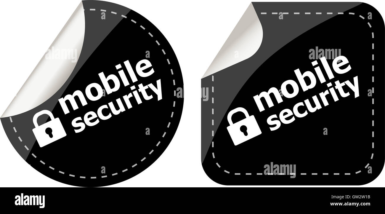 mobile security black stickers label tag set Stock Photo - Alamy