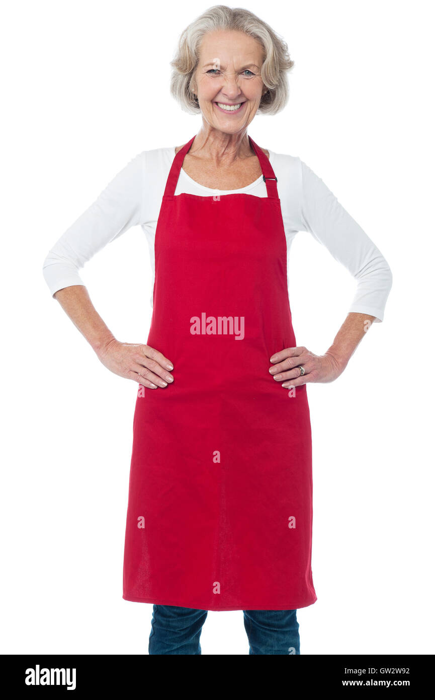 Cheerful aged confident female chef Stock Photo - Alamy