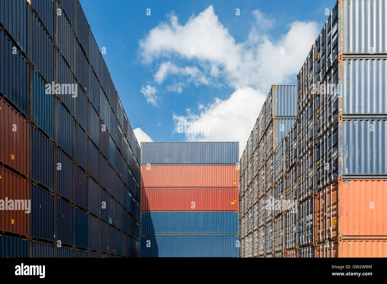 Stack of cargo containers at the docks use for import, export and ...