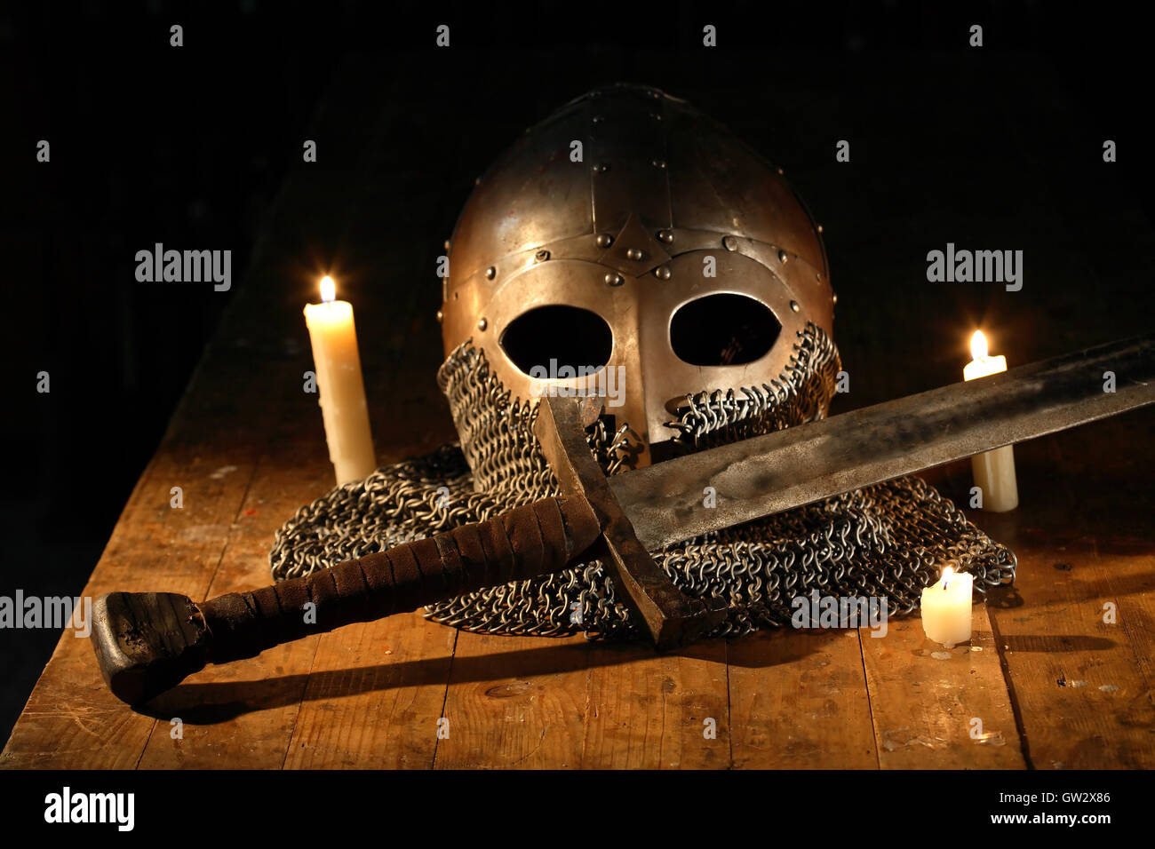 Helmet And Sword Stock Photo - Alamy