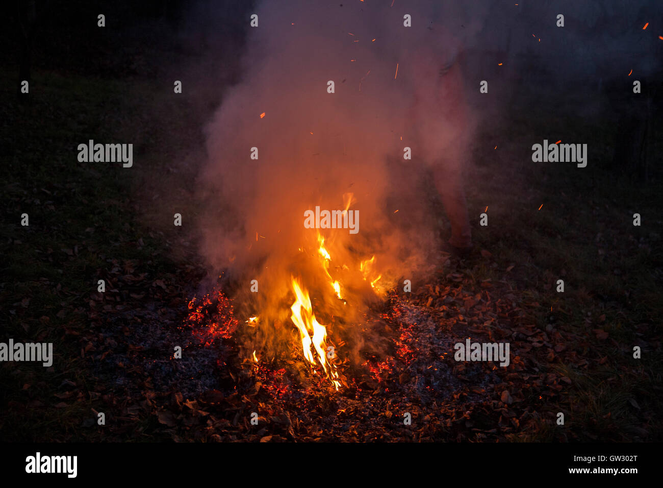 Bonfire burning in backyard Stock Photo - Alamy