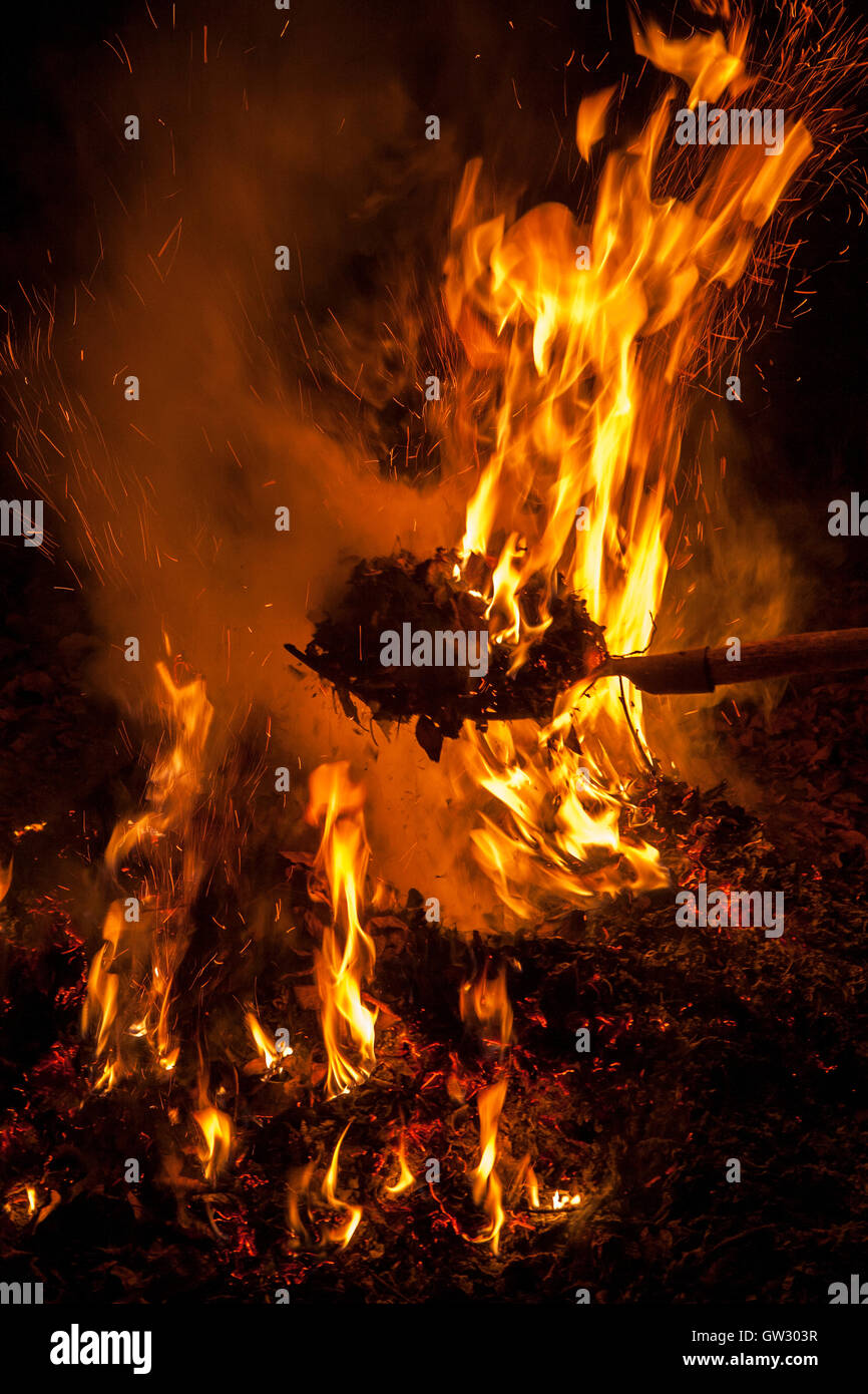 Bonfire burning in backyard Stock Photo - Alamy