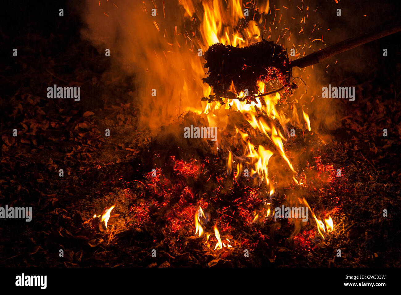 Bonfire burning in backyard Stock Photo - Alamy