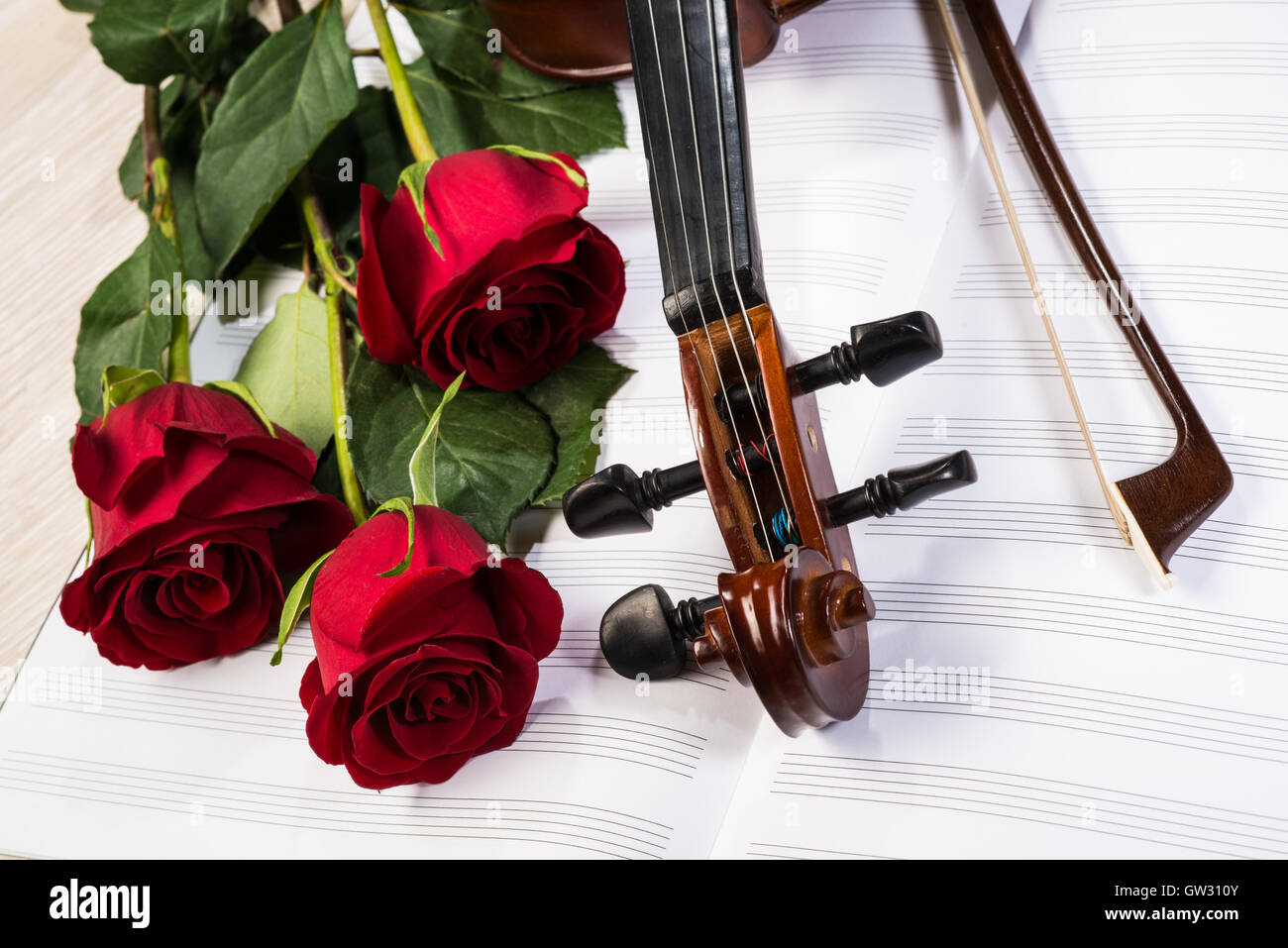 Old violin musical notes rose hi-res stock photography and images - Alamy