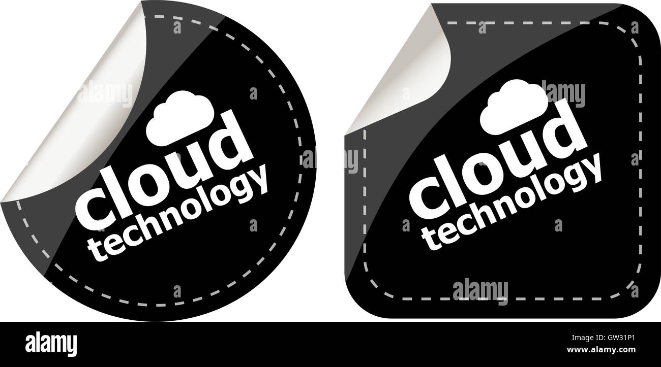 Cloud technology icon, label stickers set Stock Photo - Alamy