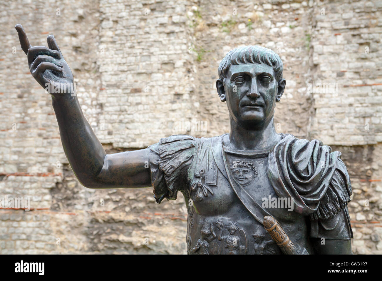 Statue of trajan by roman wall london hi-res stock photography and ...
