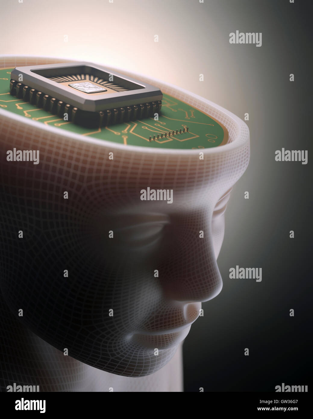 Human head with microchip, illustration Stock Photo - Alamy