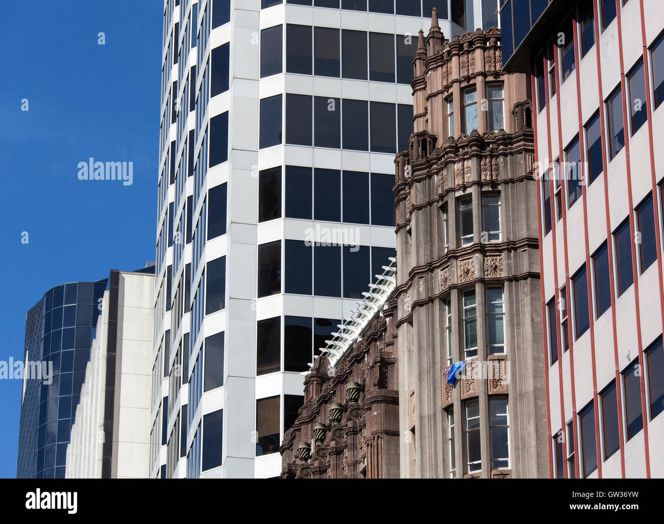 Modern and old style buildings in Auckland downtown (New Zealand Stock ...