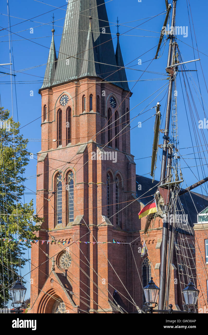 St. Antonius church and ship cables in Papenburg, Germany Stock Photo ...