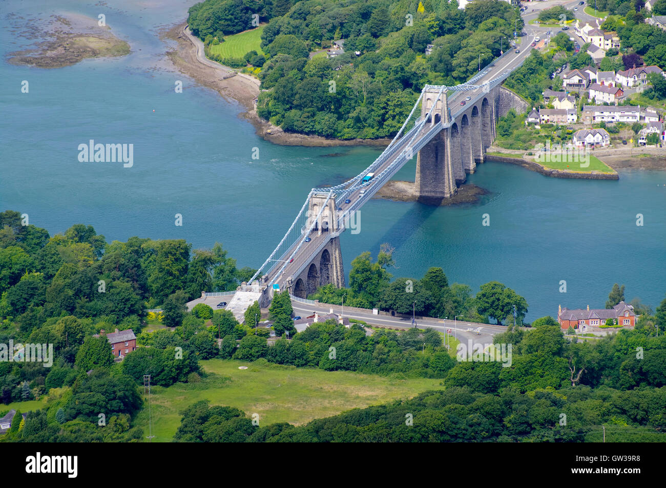 Aerial, Menai Strait and it`s Bridges Stock Photo - Alamy
