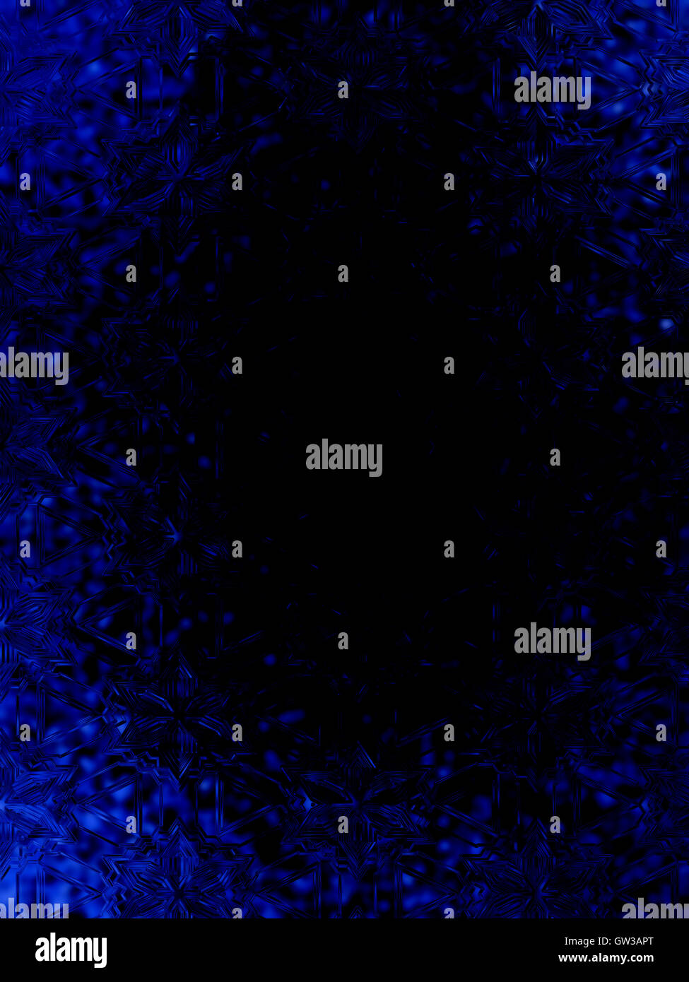 An abstract cold blue glass or ice like frame / border with a blurred ...