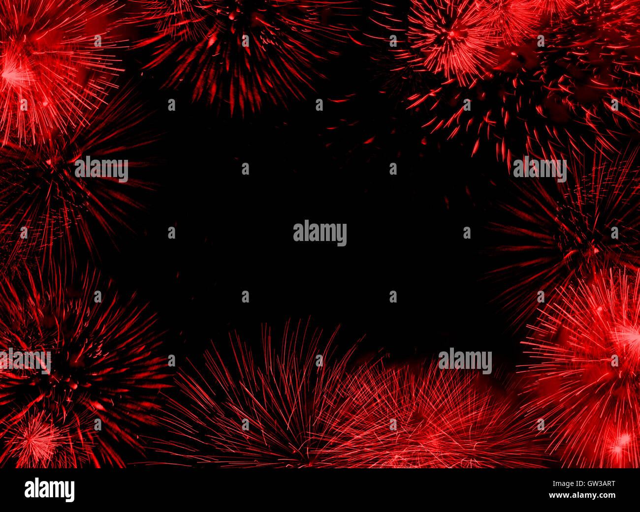 Red frame or border composed of firework flares isolated on black ...
