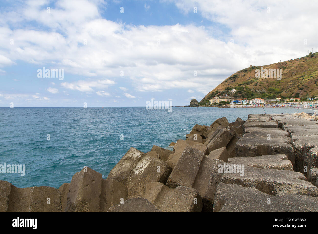 Calabrian coast, Italy, panorama with breakwater and sea Stock Photo ...