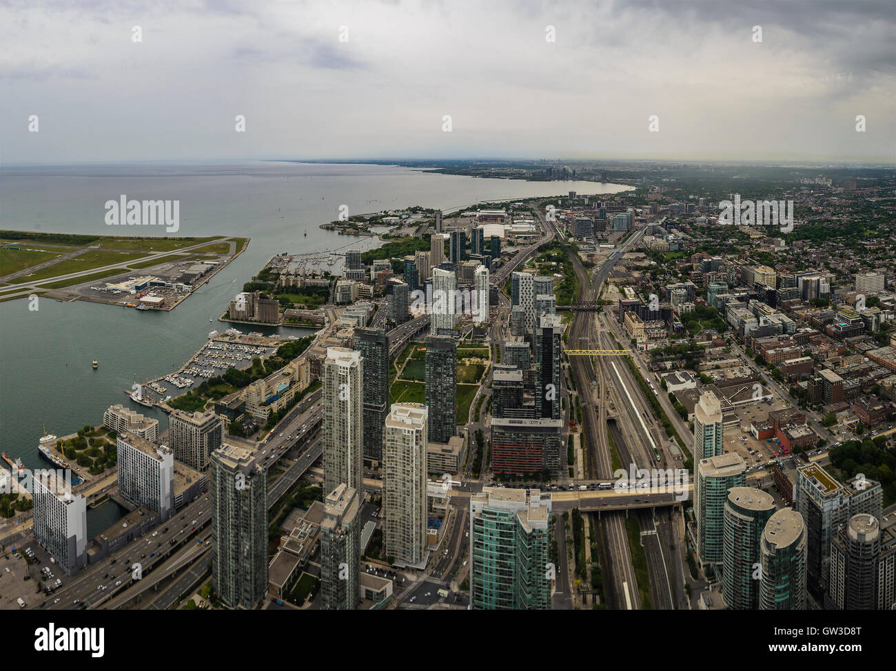 Breathtaking aerial view of Toronto downtown from the high altitude ...