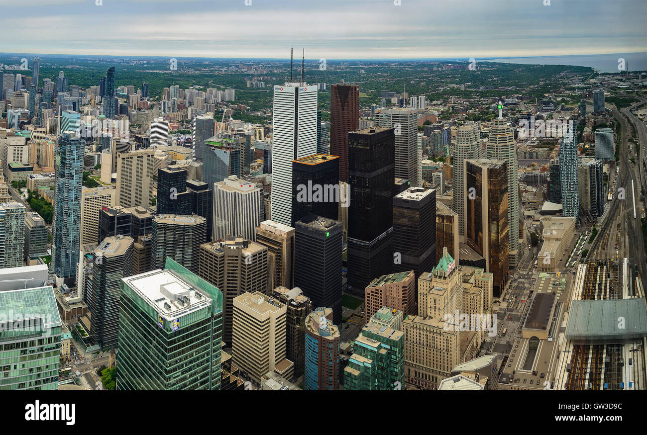 Breathtaking aerial view of Toronto downtown from the high altitude ...