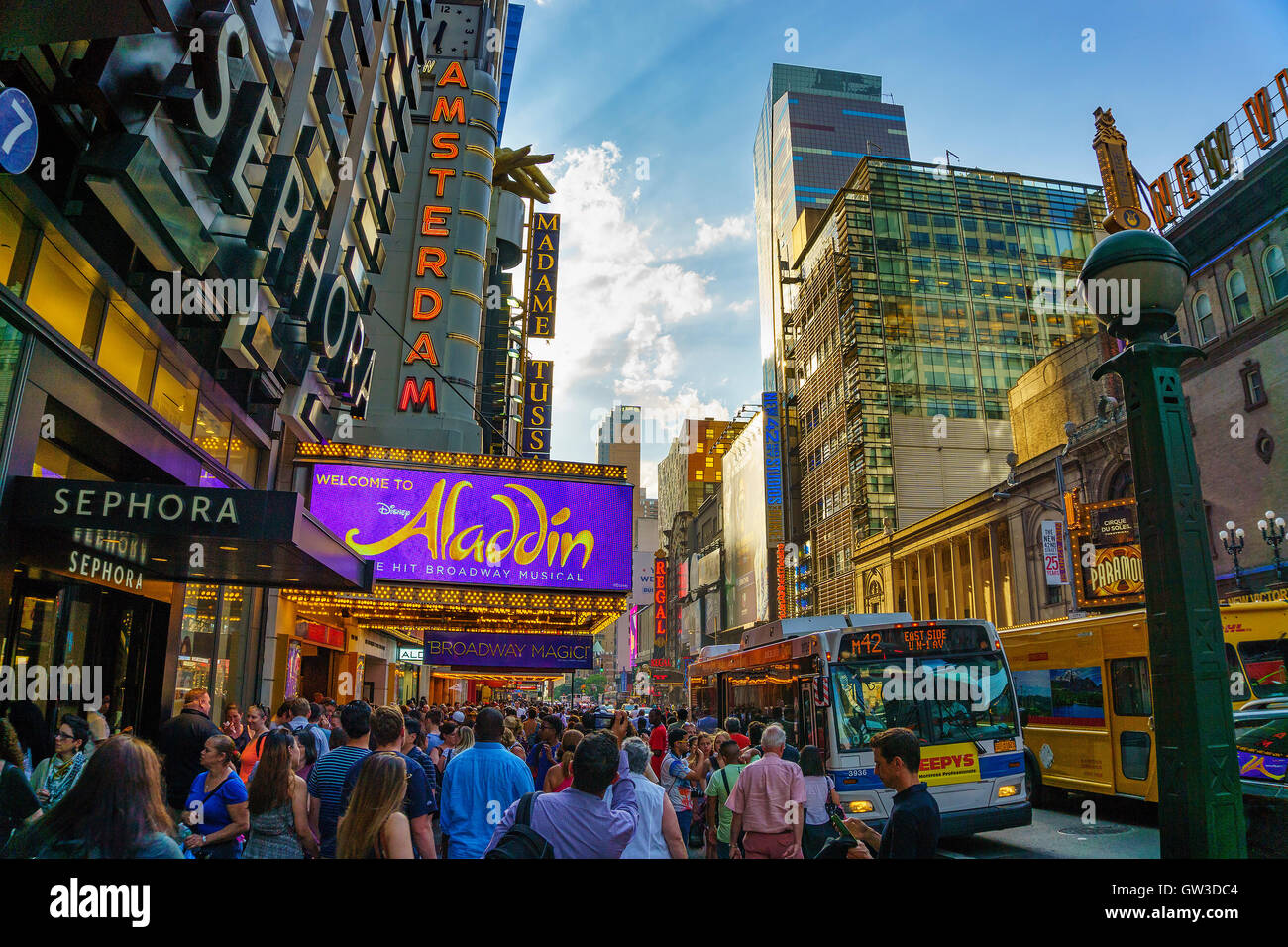 Broadway signs in Manhattan. With over 40 prominent theater houses ...