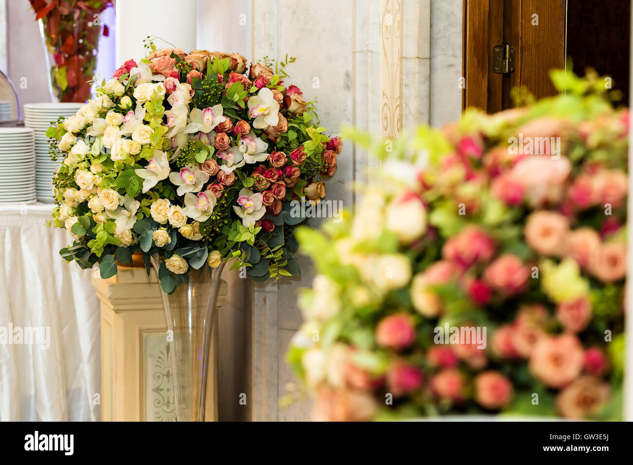Concept, restaurant with elegant floral composition design Stock Photo ...