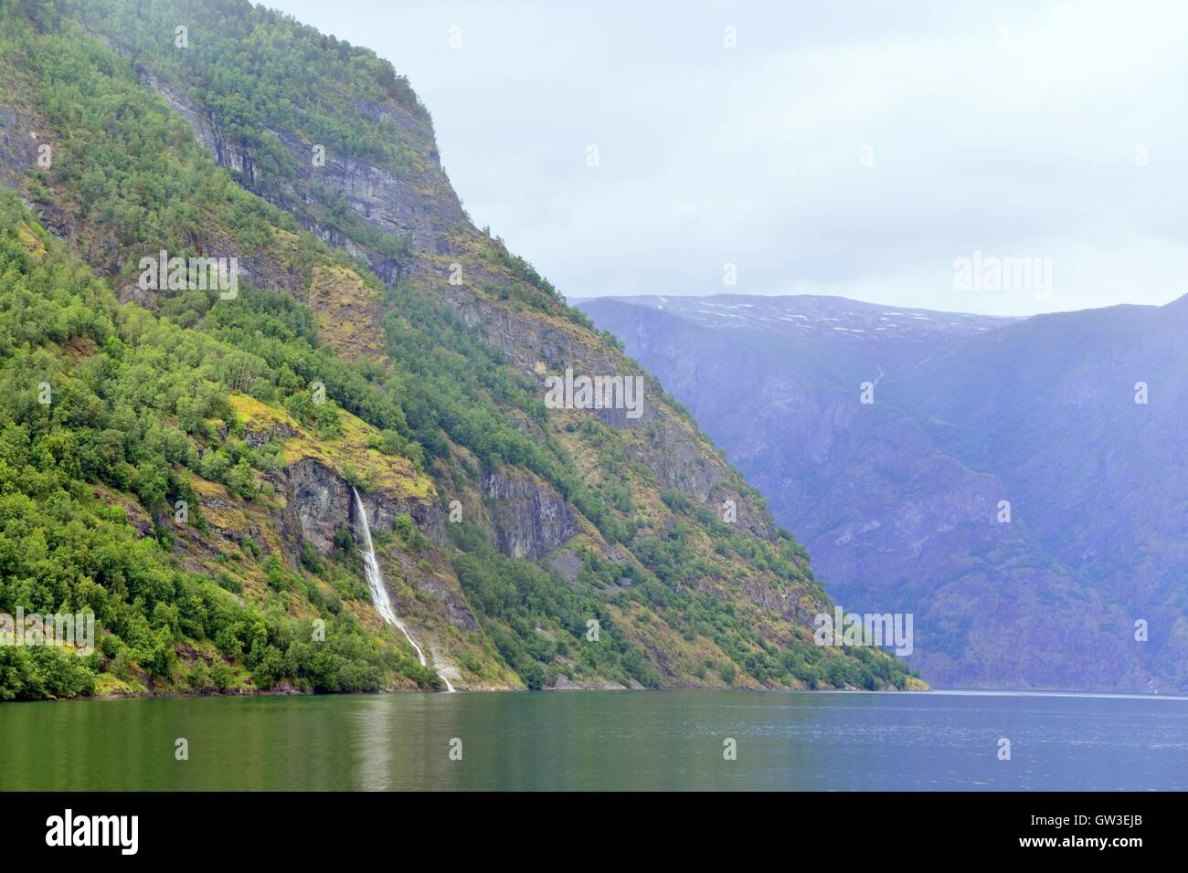 Waterfall at Naeroyfjord in Norway Stock Photo - Alamy