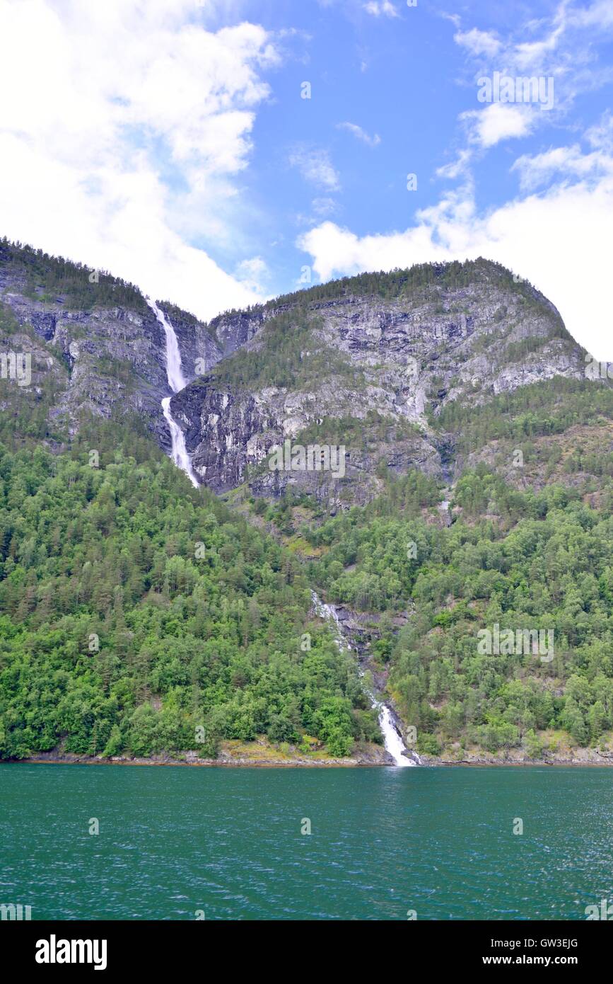 Waterfall at Naeroyfjord in Norway Stock Photo - Alamy