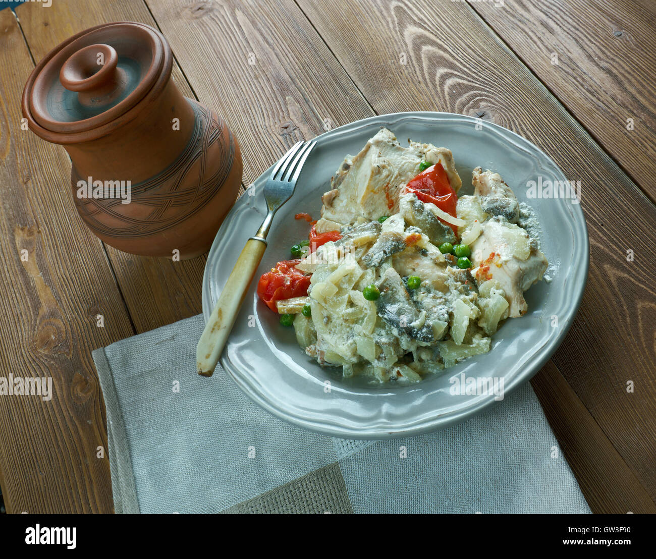 Chicken fricassee with mushrooms and cream style of Alsace - Plat ...