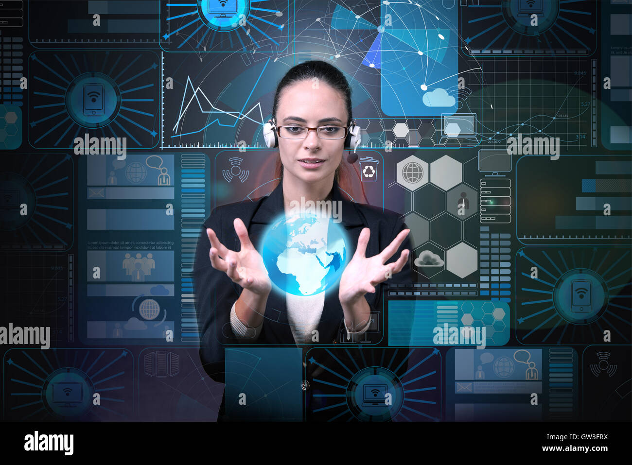 Businesswoman in data mining concept Stock Photo - Alamy