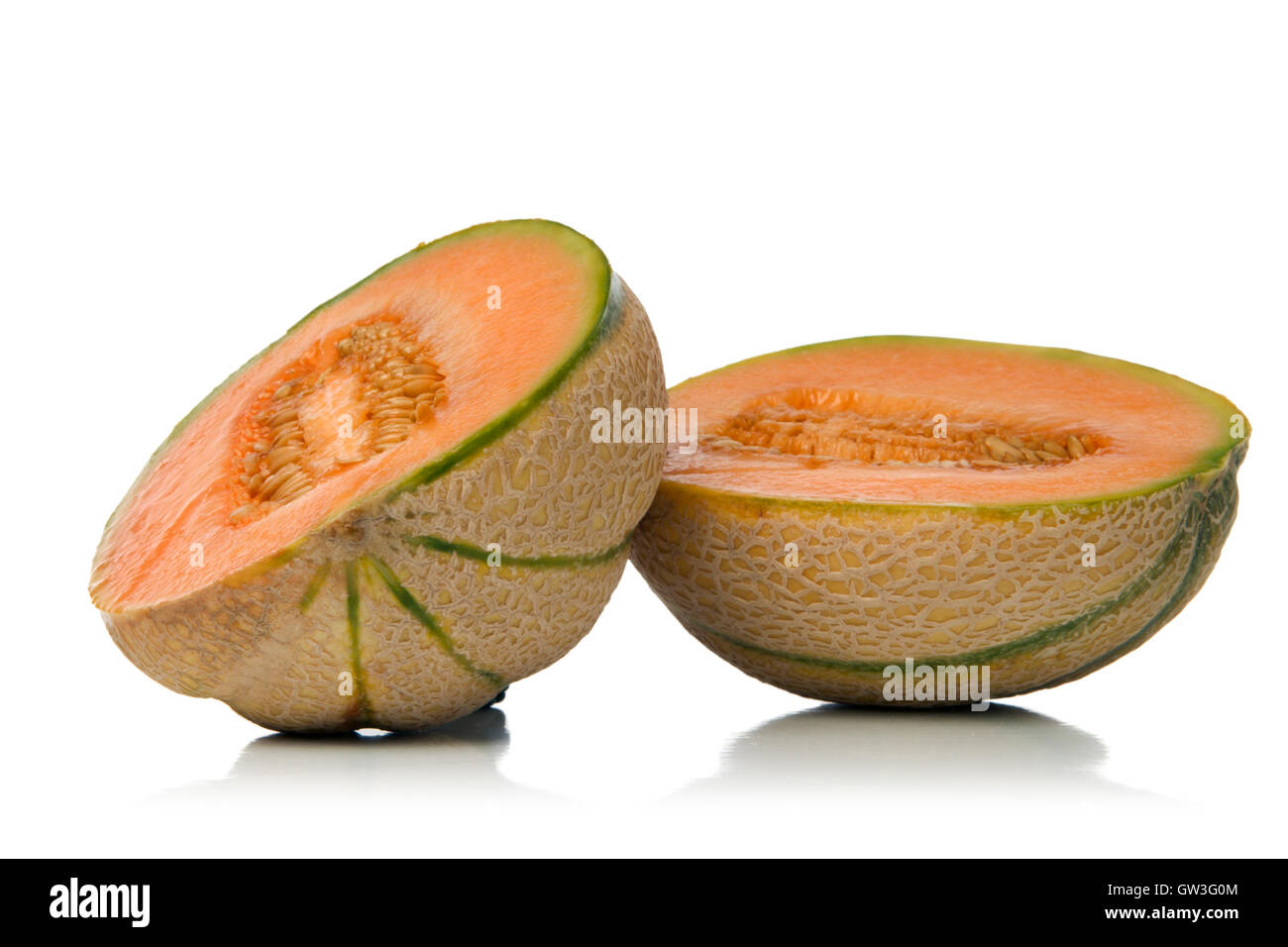 freshly sliced melon over white background Stock Photo - Alamy