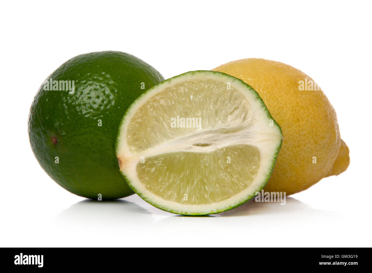 fresh lime and lemon isolated over white background Stock Photo - Alamy