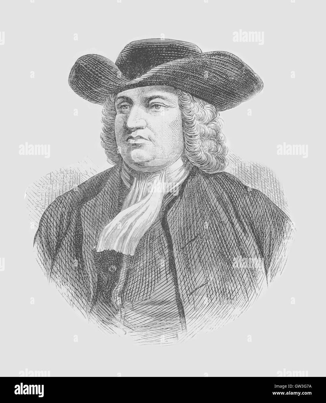 Engraved portrait of William Penn. William Penn was an English real ...