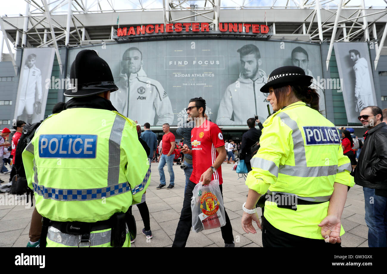 Police on duty outside Old Trafford before the Premier League match at ...