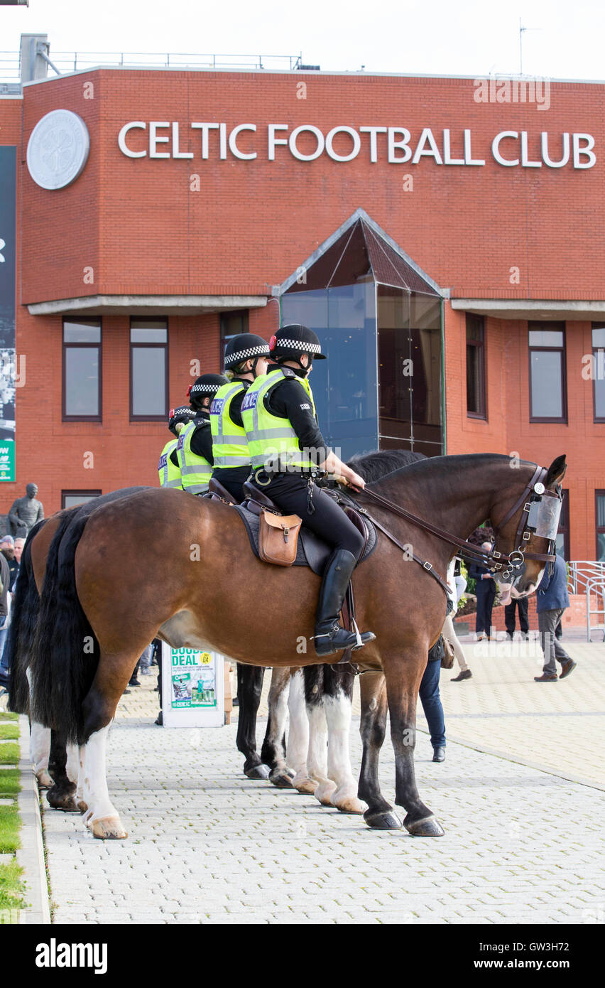 Mounted police officers outside Celtic Park in Glasgow, before the ...