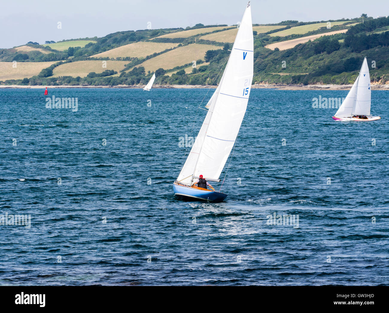 Boats sailing off Falmouth in Cornwall in the 2016 regatta Stock Photo ...