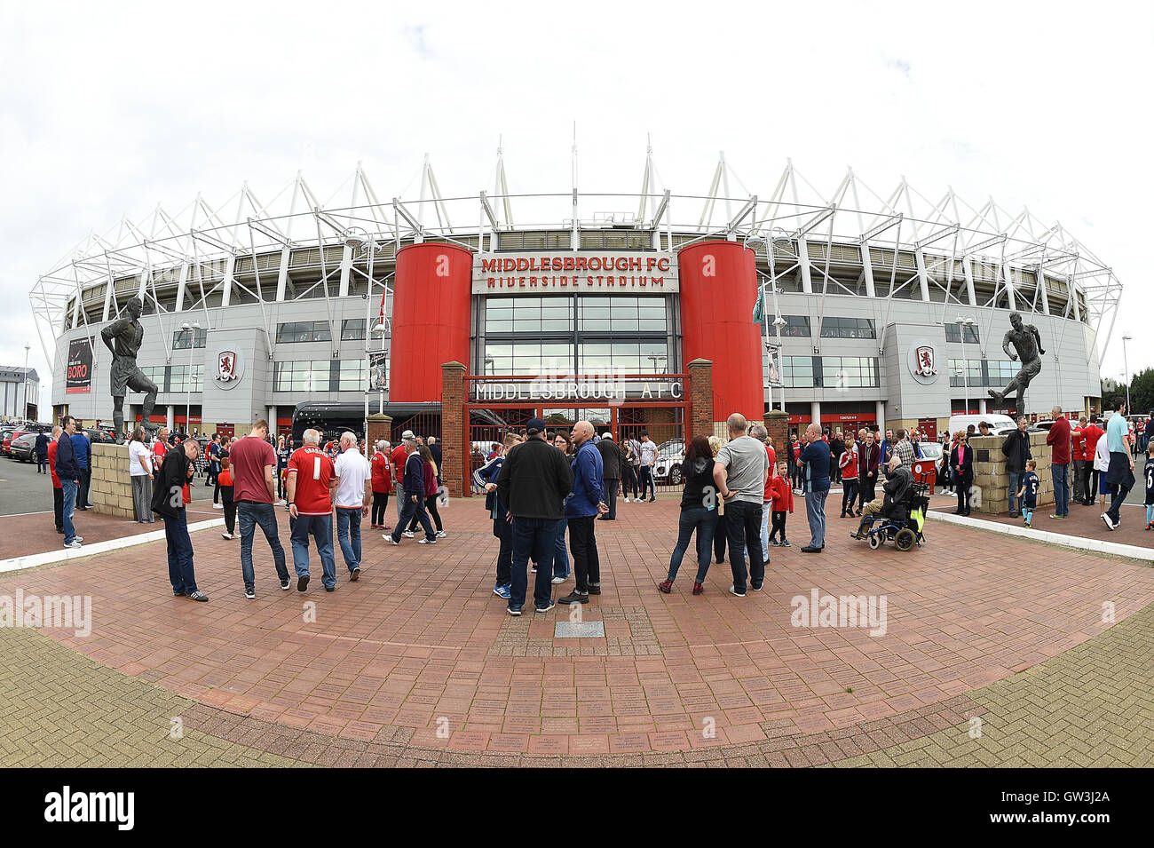 A general view of fans gathered outside the Riverside Stadium ...