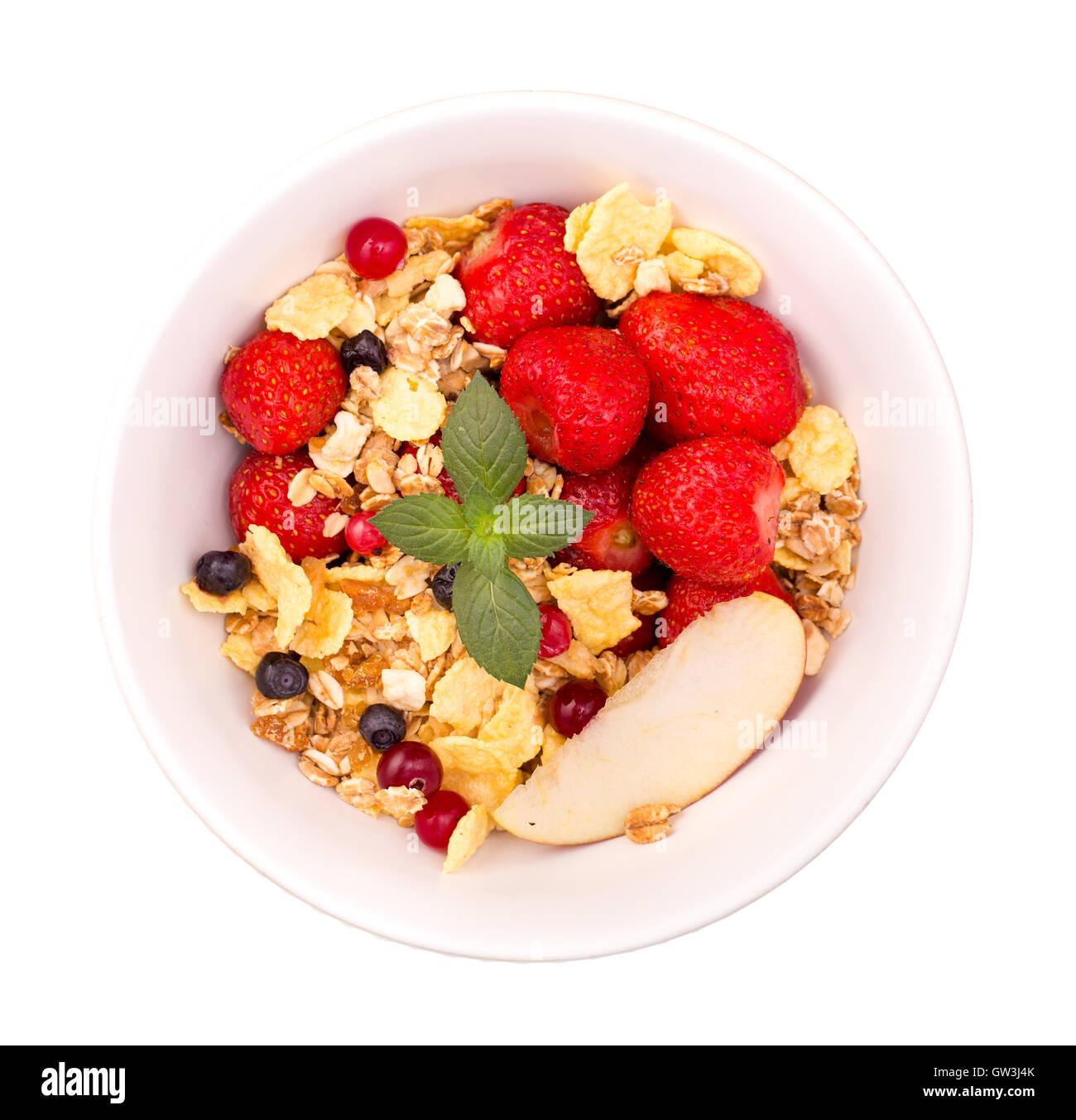 Bowl of muesli and fresh strawberry isolated Stock Photo - Alamy