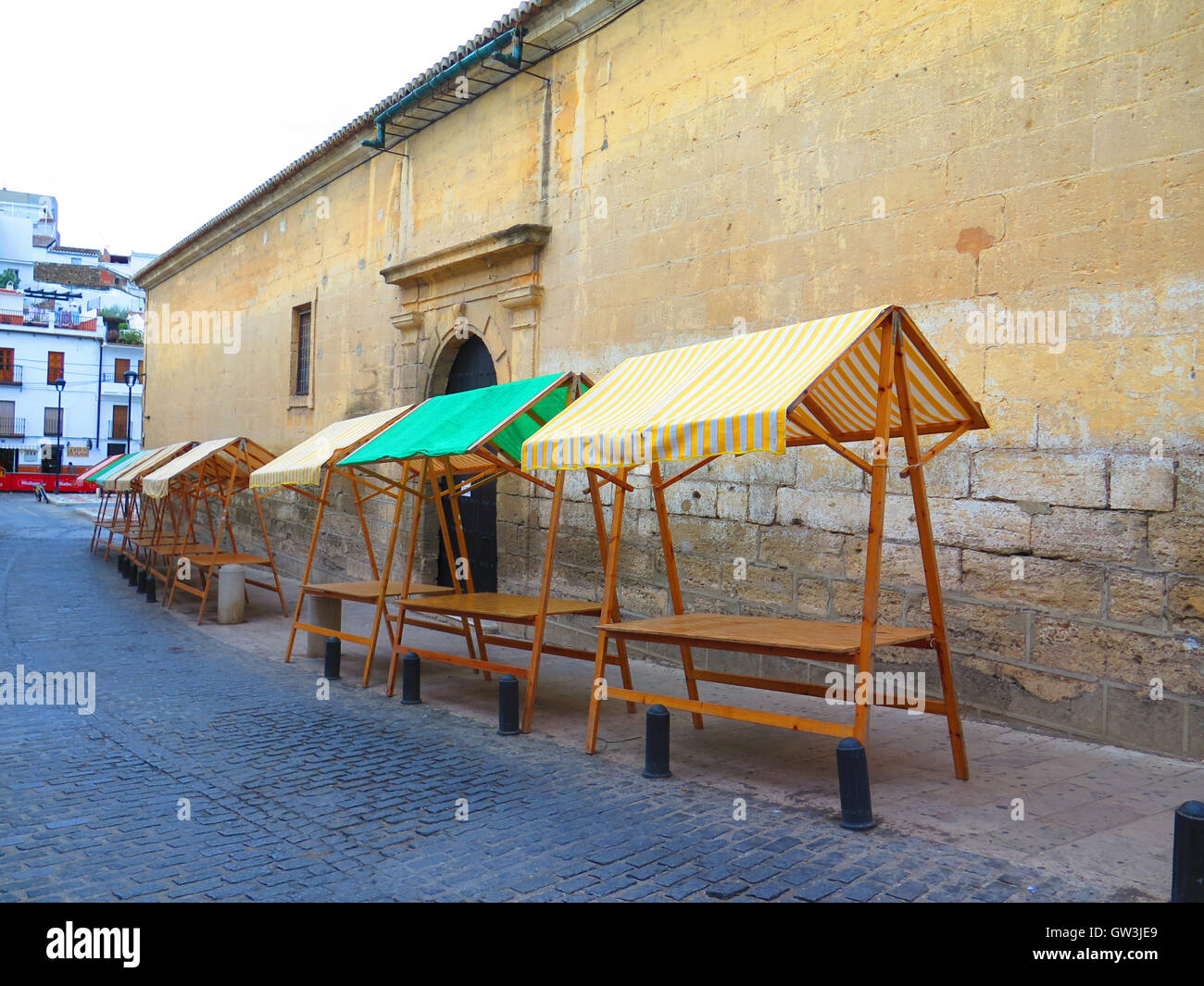 Colorful Market stalls in Alora square ready for local market Stock ...
