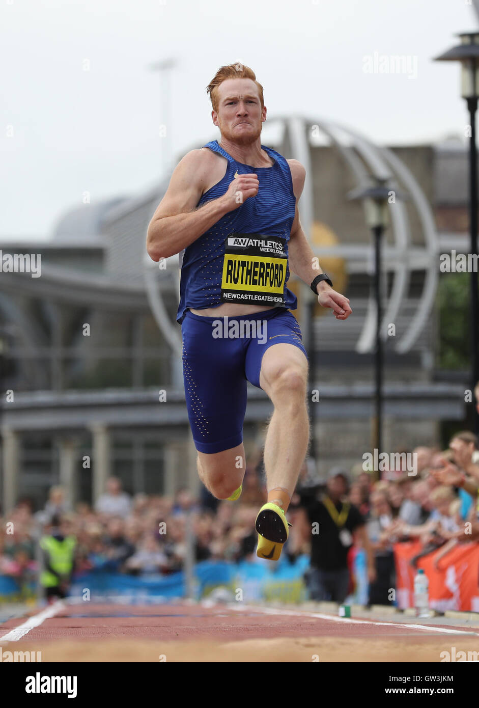 Greg Rutherford in action during the Long Jump during the Great North ...