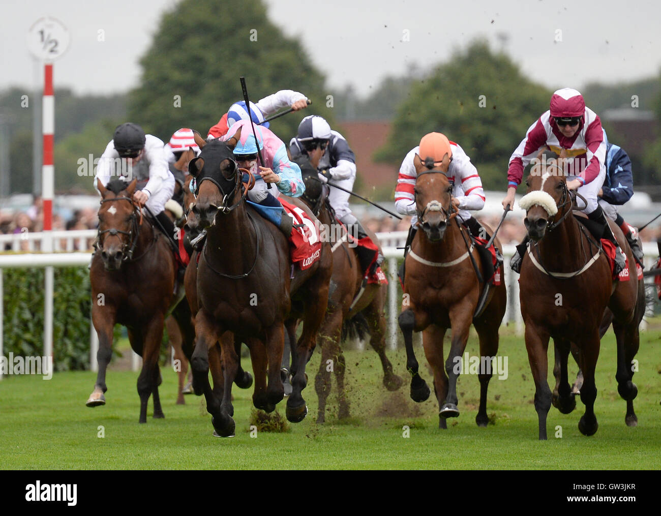 Captain Colby ridden by William Buick (pink and light blue silks) wins ...