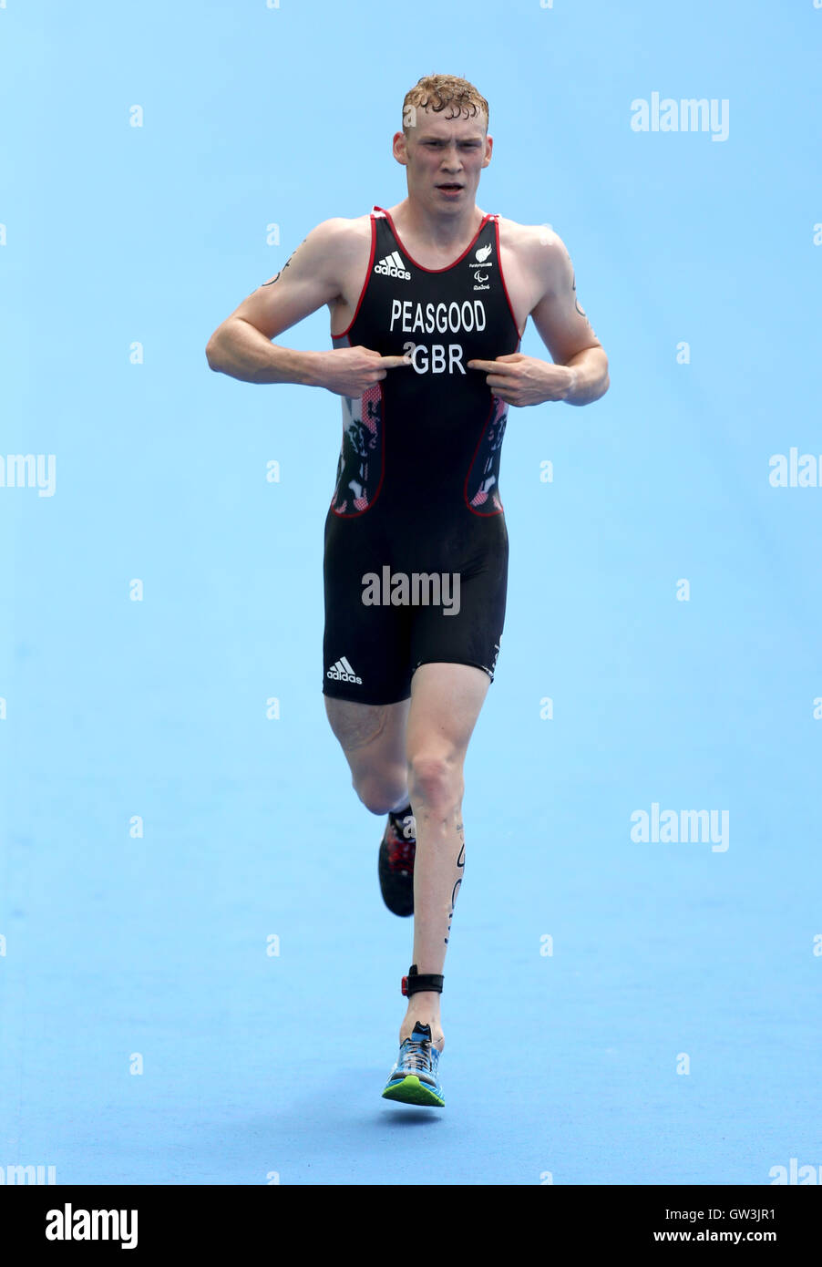 Great Britain's George Peasgood finishes in the Men's Triathlon PT4 ...