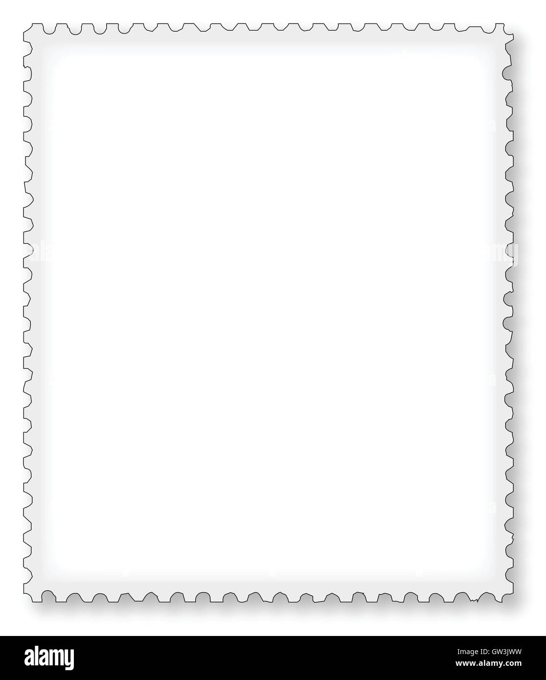 A postage stamp with a large copy space area over a white background ...
