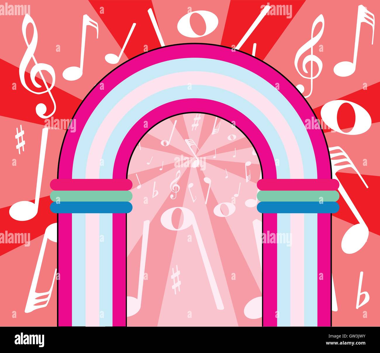A jukebox depiction with music notation as a background Stock Vector ...