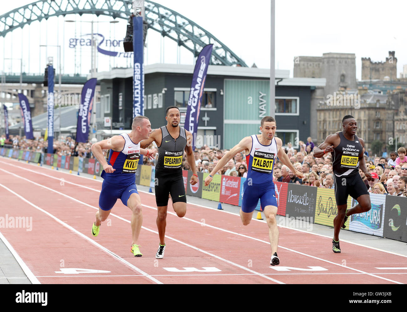 Danny Talbot (centre right) wins the men's 150 metres during the Great ...
