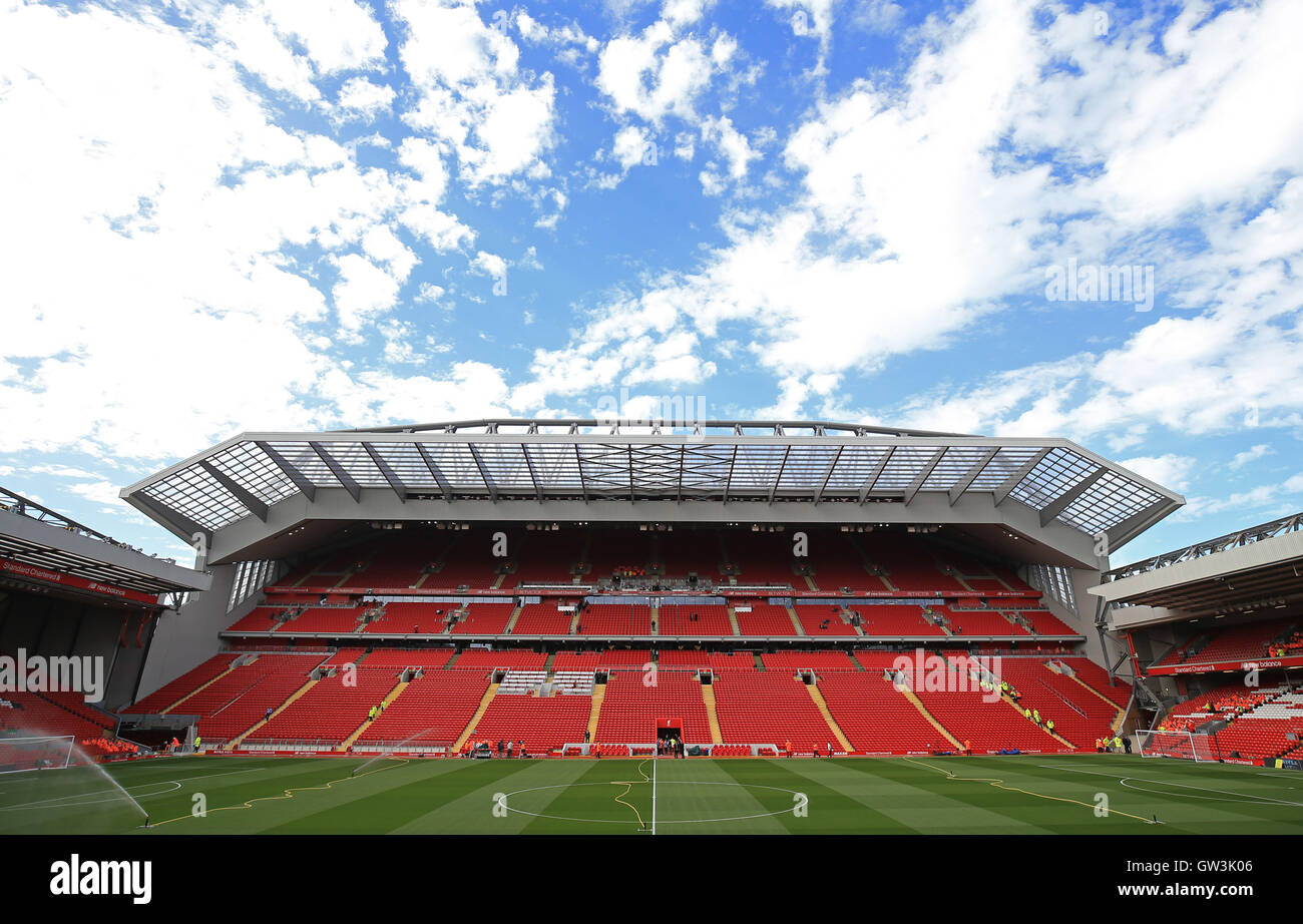 A view of the new main stand before the Premier League match at Anfield ...