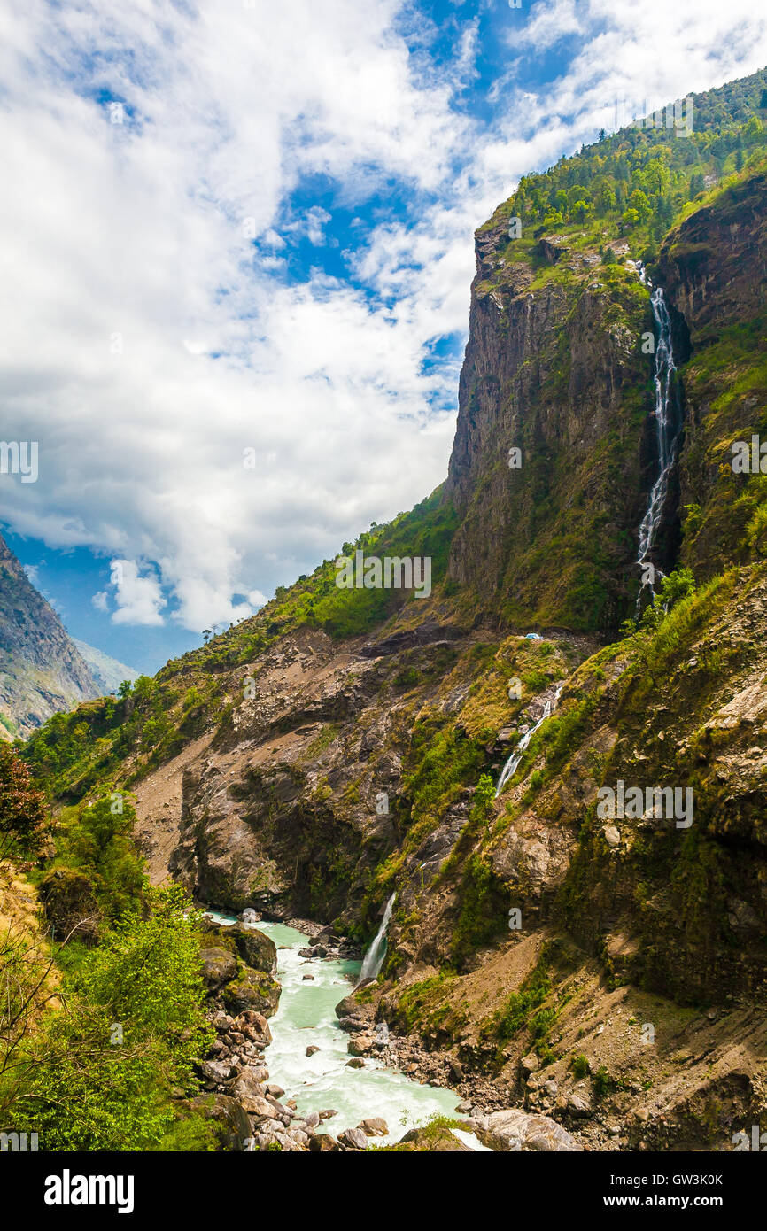 Landscape Mountains Hiking Himalayas.Beautiful View Waterfalls End ...