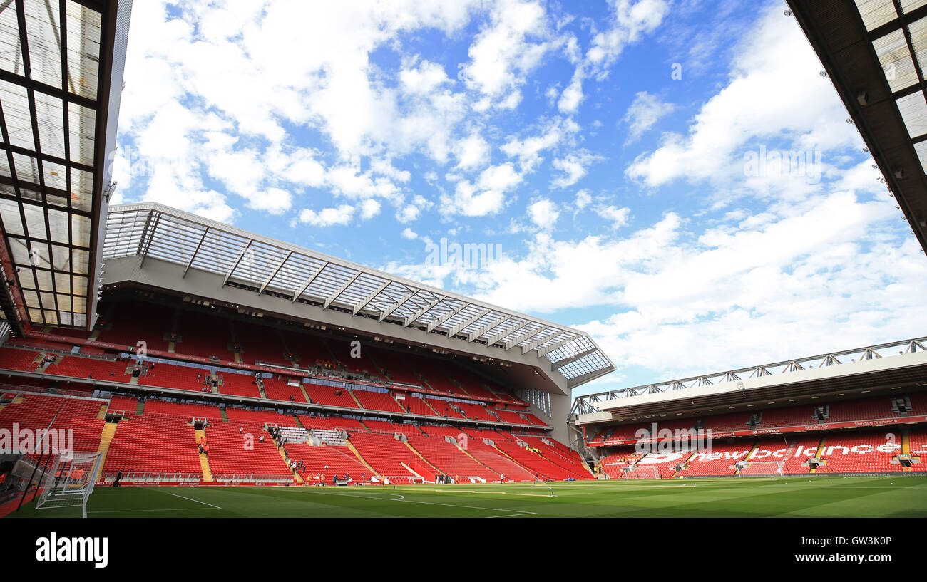 A view of the new main stand before the Premier League match at Anfield ...
