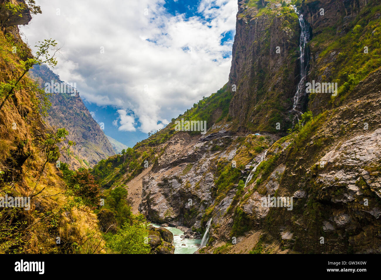 Landscape Mountains Hiking Himalayas.Beautiful View Waterfalls End ...