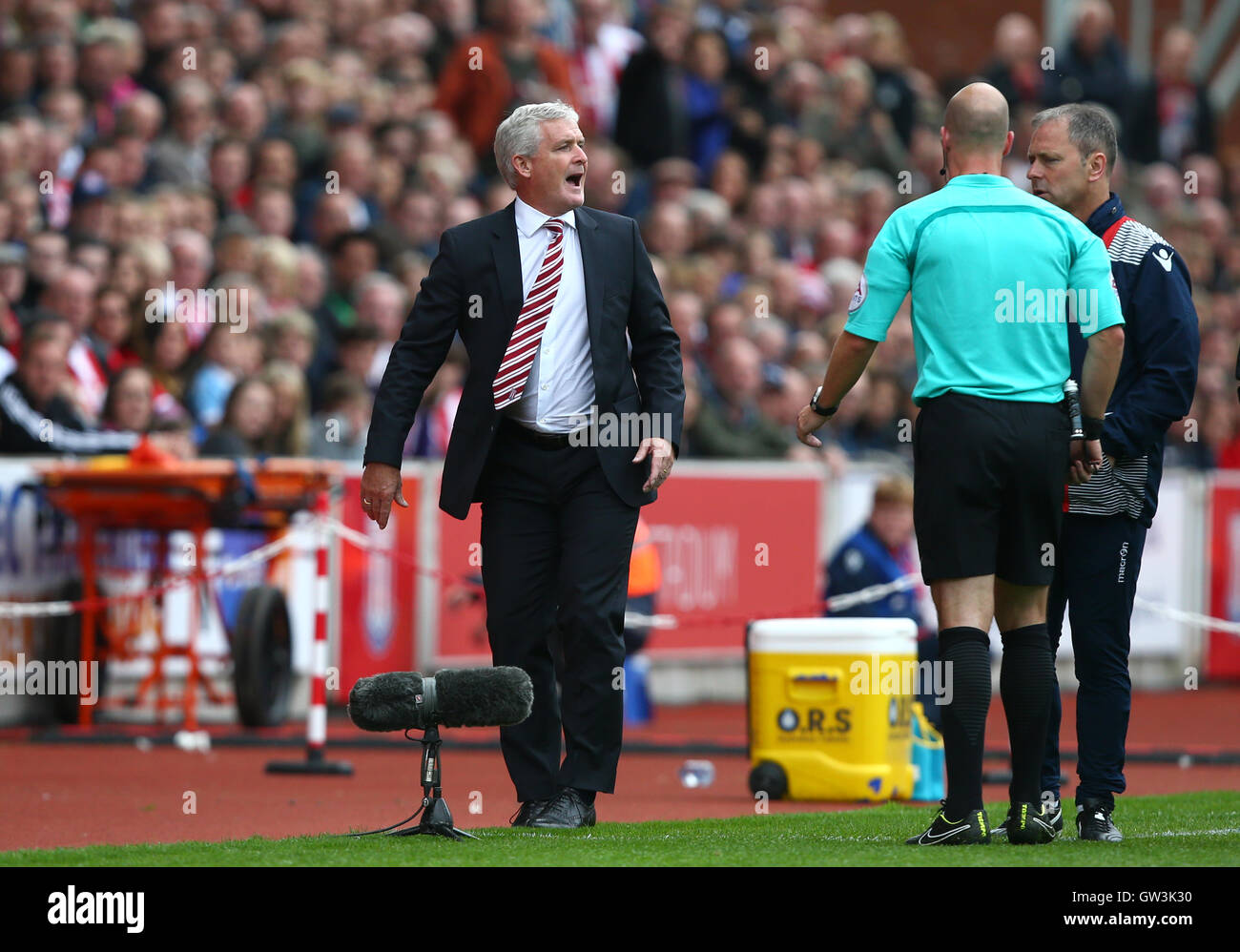 Stoke City manager Mark Hughes is sent to the stands by referee Anthony ...